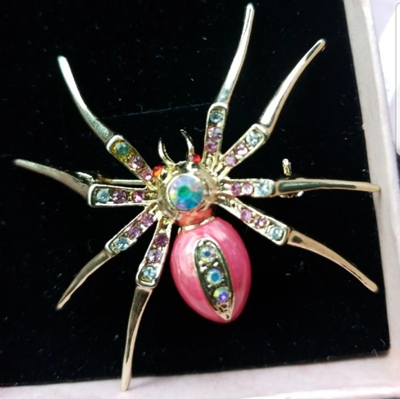 Jewelry | Dark Pink Enamel And Crystal Spider Pin | Poshmark
